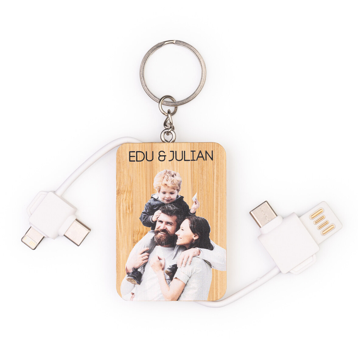 Personalised bamboo key ring charger | Wanapix